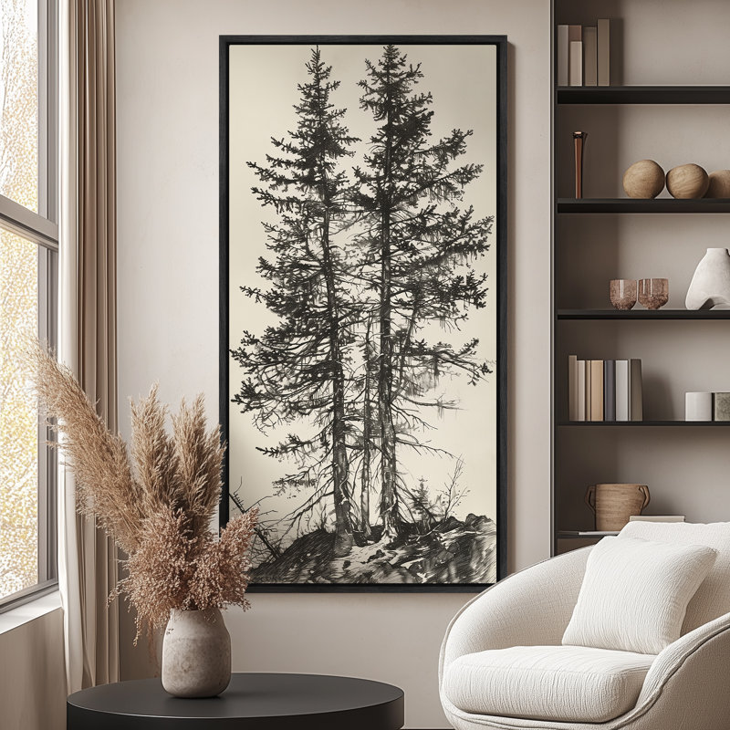 wall26 Vintage Twin Trees in Nature Landscape Modern Rustic Artwork - Extra Large Framed Wall ...